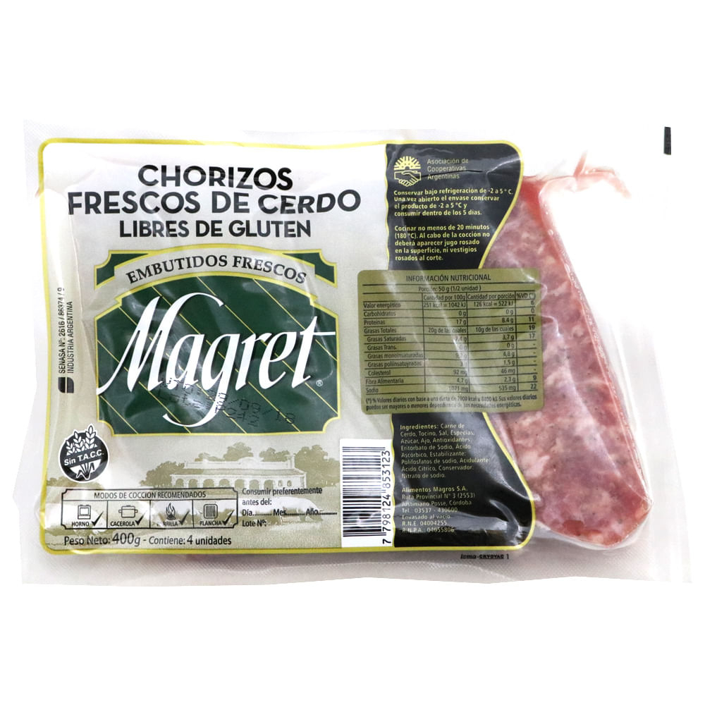 DeliMart - * Chorizo De Cerdo Magret x 4 Unidades 400 gr